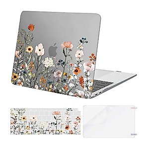 MOSISO Compatible with MacBook Air 13 inch Case 2022 2021 2020 2019 2018 Release A2337 M1 A2179 A1932 Retina Display, Plastic Garden Flowers Hard Shell&Keyboard Cover&Screen Protector, Grey