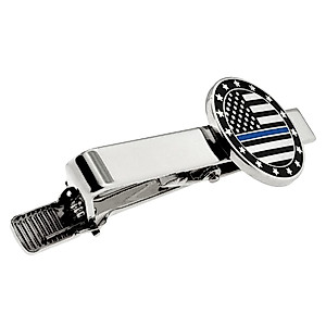 PinMart Thin Blue Line American Flag Police Engravable Personalized Tie Clip