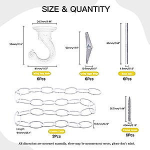 Mardatt 6 Sets White Ceiling Hanging Hook with Chains Swag Hook Kit, 1.5 Inch Swag Hooks with Hardware and 36 Inch Extension Chains for Hanging Plants Lanterns Baskets Indoor or Outdoor