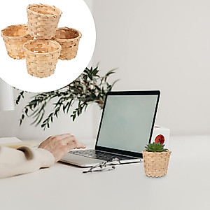 10pcs Small Basket Desktop Small Flower Pot Wicker Basket Woven Basket Succulent Planters Basket Pencil Holder Wicker Desk Organizer for Desktop Storage, 7.5x7.5x6cm