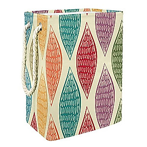 Waterproof Laundry Baskets Tall Sturdy Foldable Abstract Hand Drawn Colorful Spindle Print Hamper for Adult Kids Teen Boys Girls in Bedrooms Bathroom