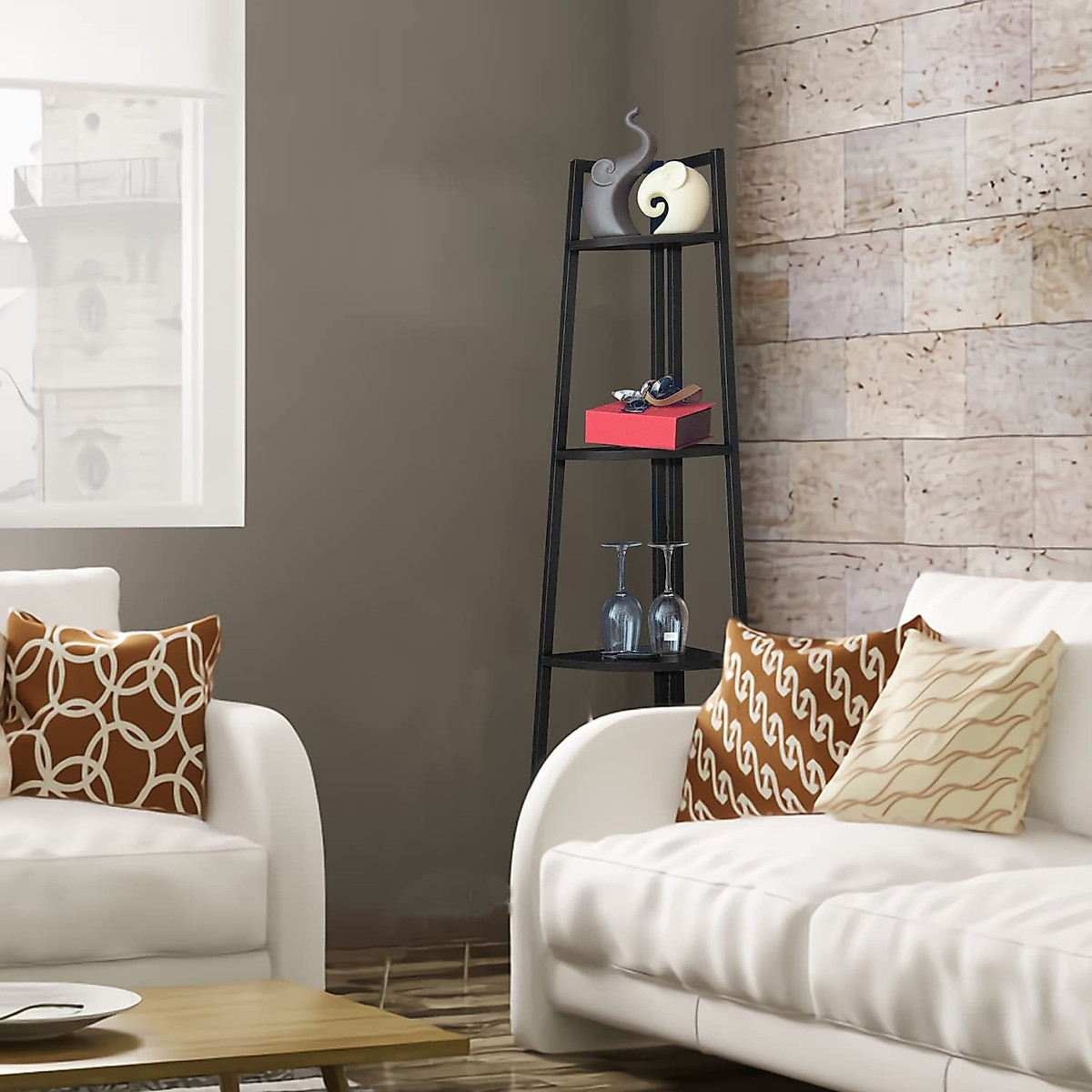 LAZYLAND Corner Shelf 65 Inch Tall Bookcase 5 Tier Corner Bookshelf Corner Ladder Shelf Small Bookshelf Antique Plant Rack Freestanding for Bathroom, Kitchen, Living Room, Bedroom, Home Office