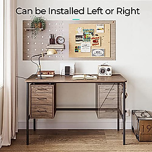 LINSY HOME Computer Desk 47 inch with 3 Drawer, Writing Desk Study Table with Monitor Stand Groove for Home Office, Brown