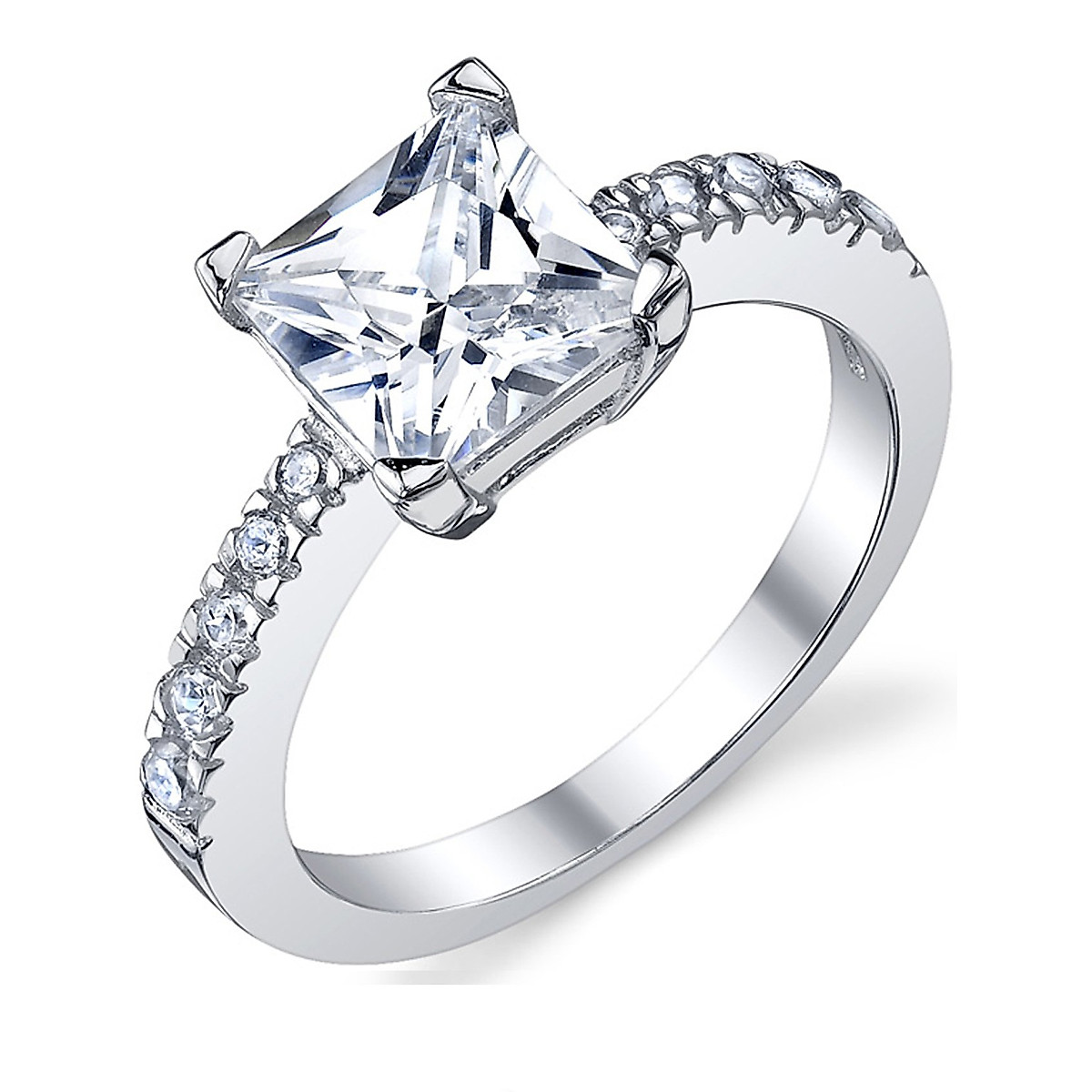 Bonndorf 1.25 Carat Princess Cut Cubic Zirconia CZ Sterling Silver 925 Engagement, Wedding Ring Size 5