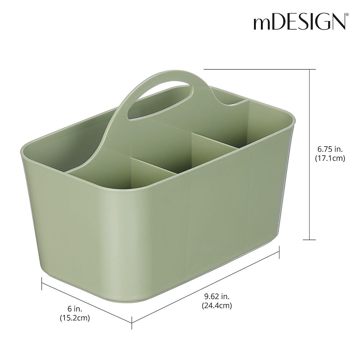 mDesign Small Plastic Shower/Bath Storage Organizer Caddy Tote with Handle for Dorm, Shelf, Cabinet - Hold Soap, Shampoo, Conditioner, Combs, Brushes, Lumiere Collection, Olive Green
