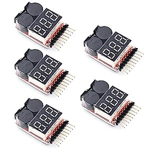 Geekstory 5PCS 1-8s RC Lipo Battery Voltage Tester Checker Monitor Low Voltage Buzzer Alarm with LED Indicator for Lipo Life LiMn Li-ion Battery