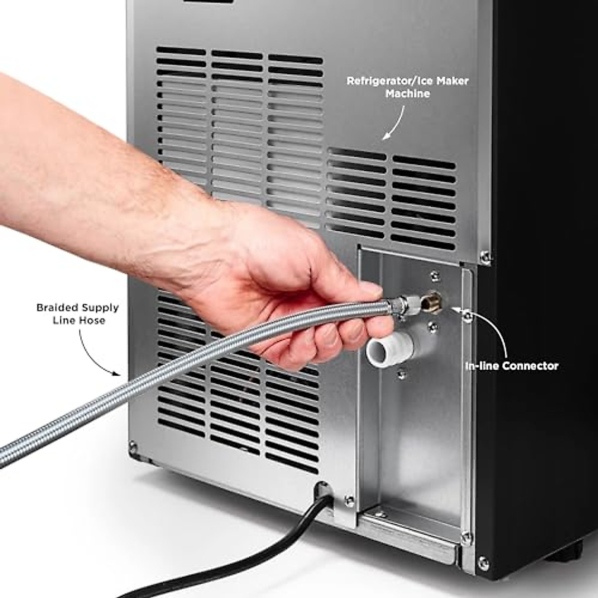 HIGHCRAFT 48847 Lead-Free Stainless Steel Braided Ice Maker Supply Line with Two 1/4'' Fittings on Both Ends, 300