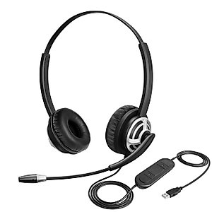 MKJ Wired USB Headset with Microphone, Noise Cancelling USB Headphone for PC/Laptop, Computer Headset for Call Center & Home Office, Works with Skype, Zoom, Ms Teams, WebEx Conference, Online Meeting