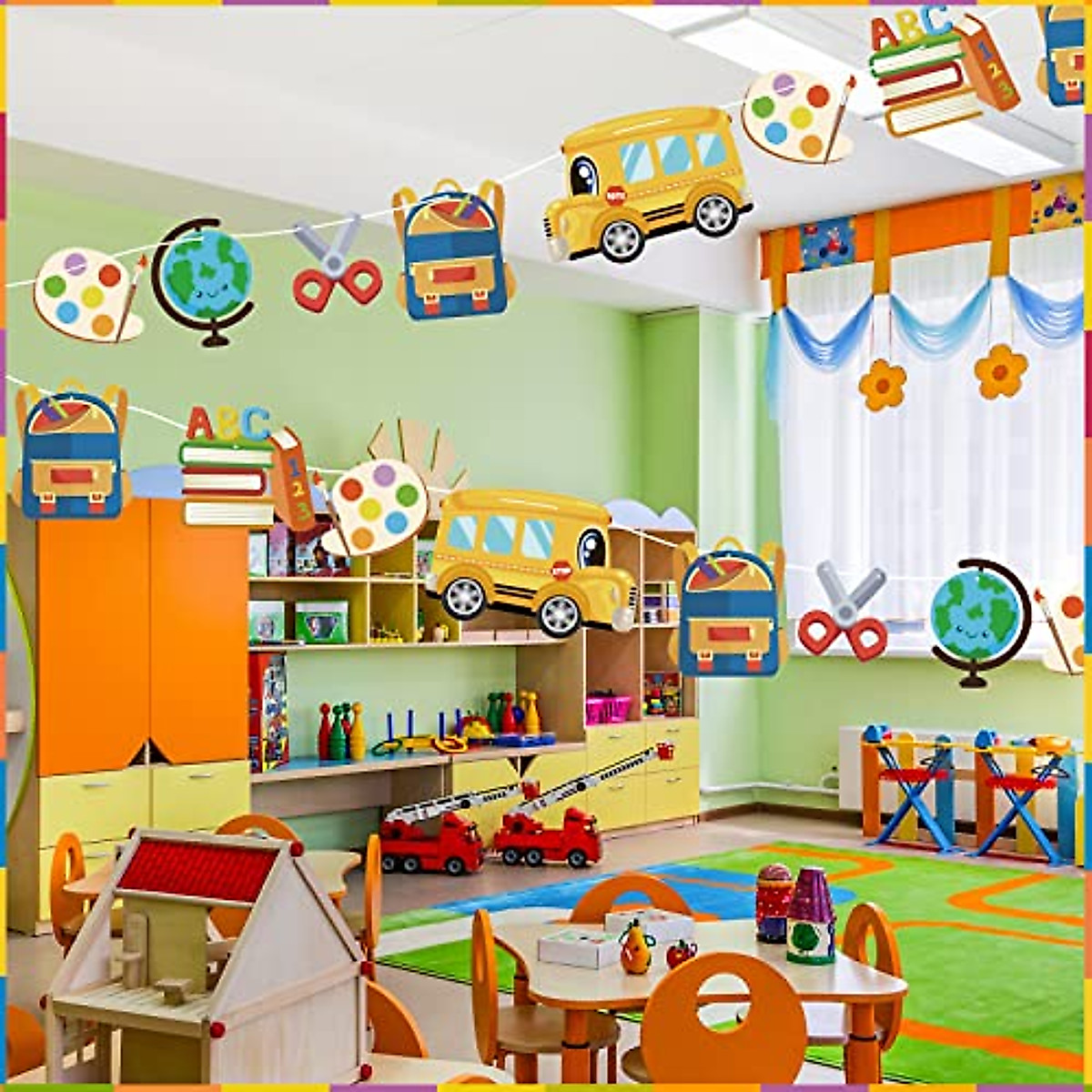 48 Pieces Back to School Cutouts Classroom Hanging Decorations Back to School Party Ornaments Bulletin Board Decor with Ropes and Glue Points for Kindergarten Preschool Primary High School
