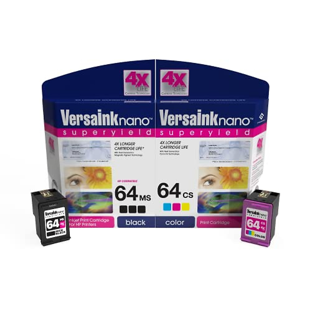 VersaInk-Nano 64 MS MICR Black Ink Cartridge for Check Printing & VersaInk-Nano 64 CS Tri-Color Ink Cartridge Pack (64 Combo)