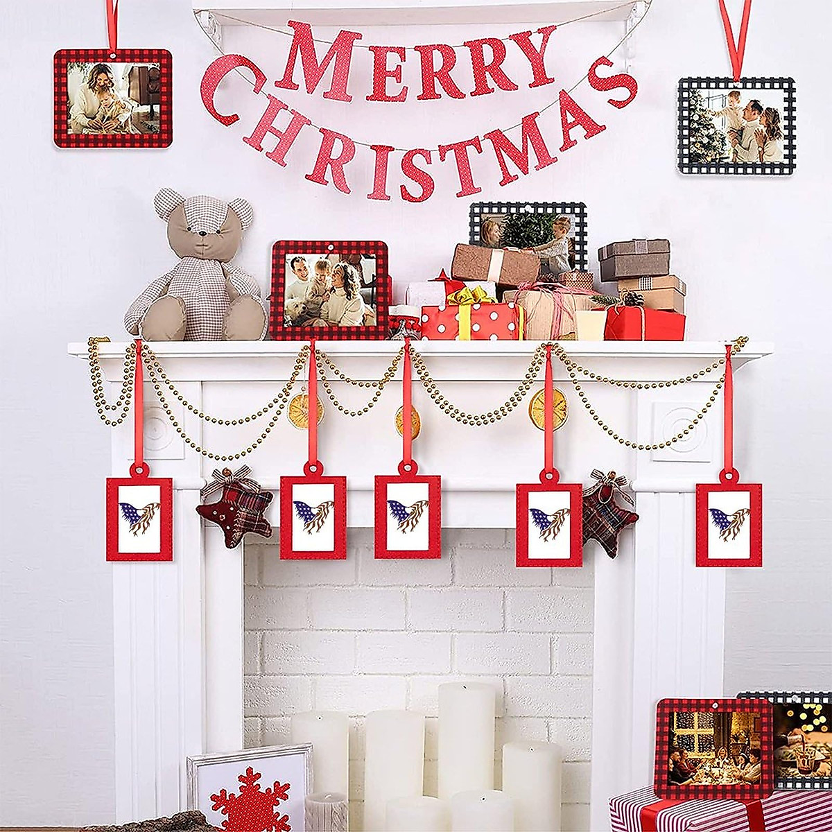 American Flag Eagle Christmas Photo Ornament Frame Red Picture Frame for Xmas Tree Hanging Decoration