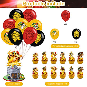 Bowser Birthday Party Decorations ,Mario Bowser Birthday Party Favor with Banner, Ballons,Cake Topper, Cupcake Toppers for Boys Girls Fans King Koopa Party Supplies