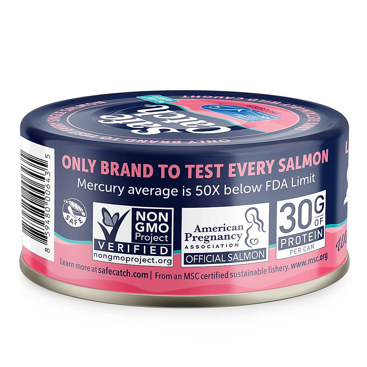 Safe Catch Wild Pacific Pink Salmon Canned Wild-Caught No Salt Added Skinless Boneless Salmon Fish Mercury Tested Kosher, 6 Pack Can Salmon 5oz