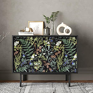 Okydoky Peel and Stick Wallpaper, Black Floral Wallpaper, 17.3"x118", Boho Leaf Wallpaper, Self-Adhesive Wallpaper, Home Decor for Bathoom Kitchen Wall Cabinet, Vinyl Waterproof L93192-3(US)
