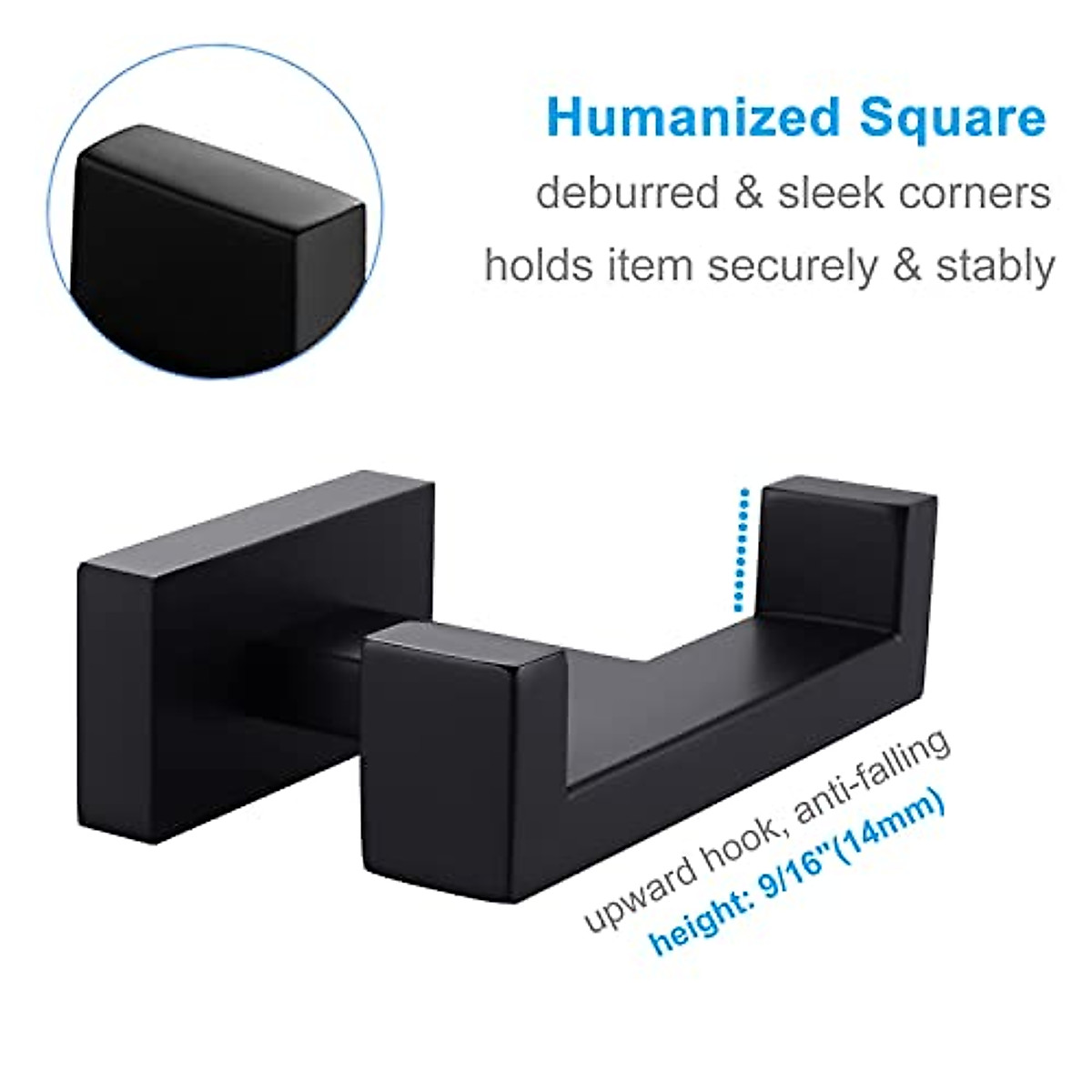 Aomasi Double Coat Hook, Stainless Steel Towel Robe Hook Kitchen Toilet Bathroom Accessories Dual Holder Heavy Duty Wall Mount, Matte Black