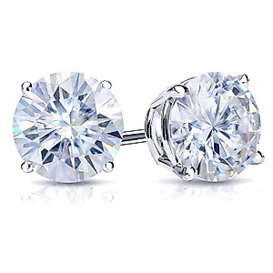 Diamond Wish - Platinum Round Moissanite Stud Earrings (1 1/2ct TGW, 6mm, G-H) 4-Prong Set, Push-Back