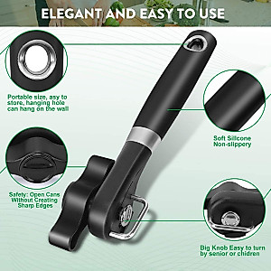 Safe Cut Can Opener, Smooth Edge Can Opener Ergonomic Handle, Manual Can Opener, Food Grade Stainless Steel Cutting Can Opener for Kitchen & Restaurant Seniors And Arthritis