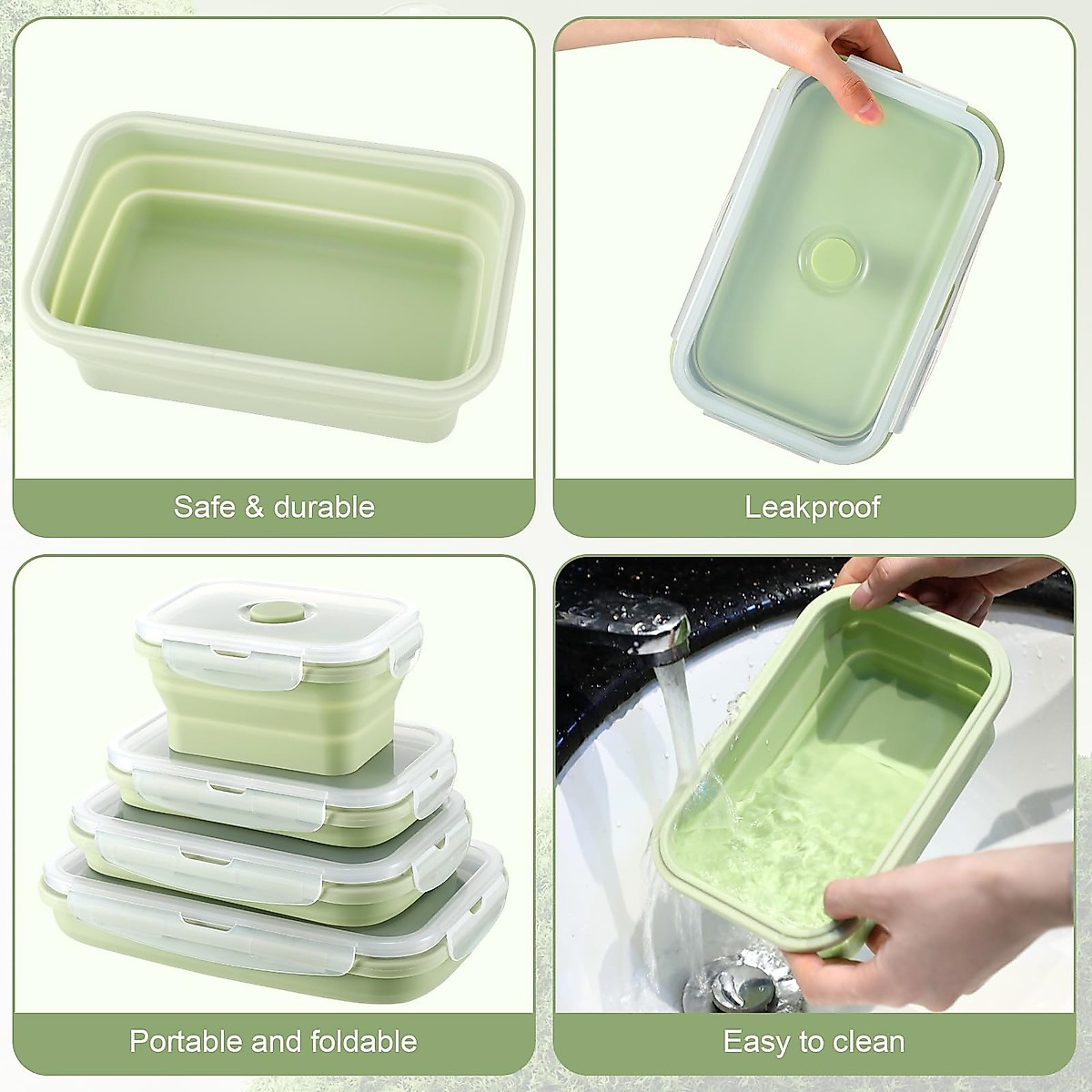 Soaoo Set of 8 Collapsible Silicone Food Storage Containers 12 oz 17 oz 27 oz 41 oz Stackable Collapsible Bowls with Airtight Lid Silicone Lunch Box Set, Oven Microwave Freezer Dishwasher Safe