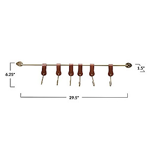 Creative Co-Op Metal & Leather 6 Hooks Wall Décor, Brown and Gold