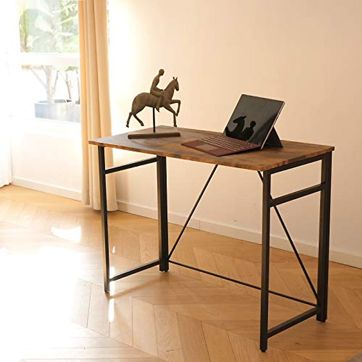 aboxoo Folding Computer Desk 36 inches Industrial Style Foldable Laptop Table Modern Simple No Assembly Study Home Office Notebook Minimalist Multi-Functional Workstation for Bedroom Kitchen