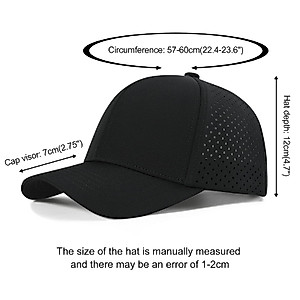 VOBOOM Men Quick Dry Baseball Cap Laser Cut Mesh Ball Cap Curved Brim Snapback Hat (Black)