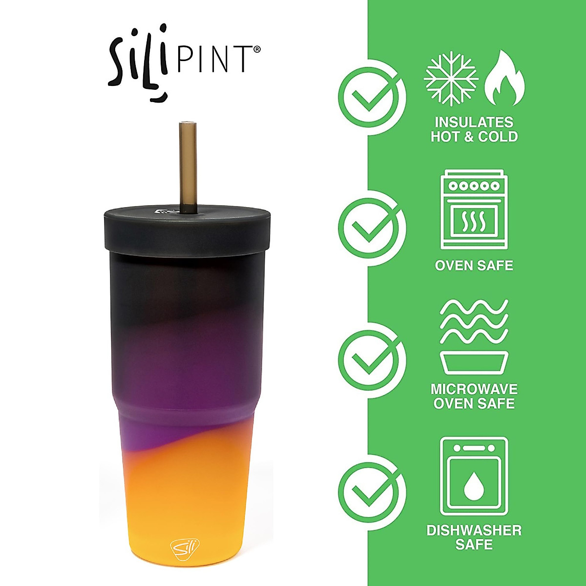 Silipint: Silicone 32oz Straw Tumblers: 2 Pack - Sun Storm - Unbreakable, Flexible, Sustainable, Hot or Cold, Airtight Lid, Travel