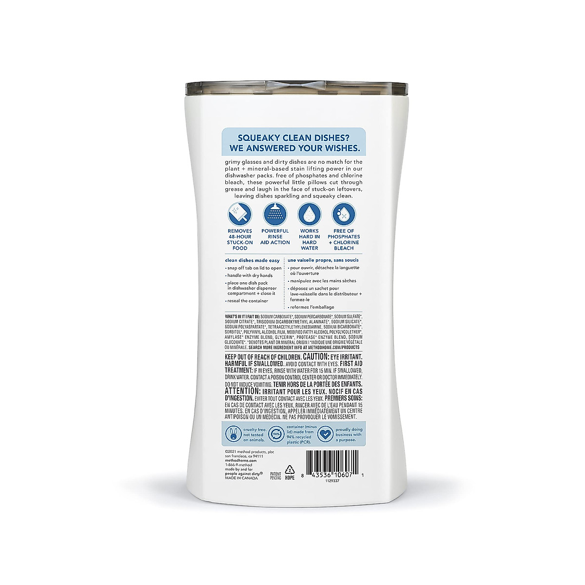 Method Dishwasher Detergent Packs, Fragrance Free + Clear, Dishwashing Rinse Aid to Lift Tough Grease and Stains, 54 Dishwasher Tabs per Package, (Pack of 2)