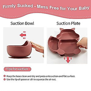 Silicone Baby Feeding Set, Baby Led Weaning Supplies with Suction Plate and Bowl, Toddler Plates and Bowls Set with Spoons Forks Sippy Cup Adjustable Bib, Eating Utensils