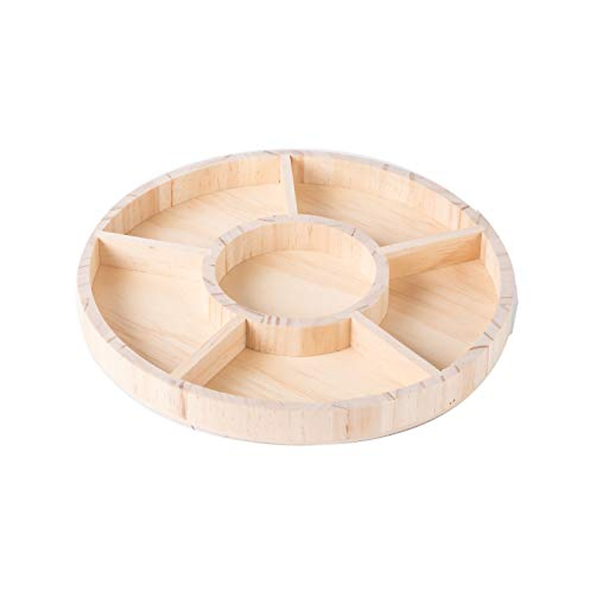 Hammont Round Shaped Wooden Tray - 2 Pack - 10”x1” - Sectioned Serving Tray with Six Unique Designed Compartments