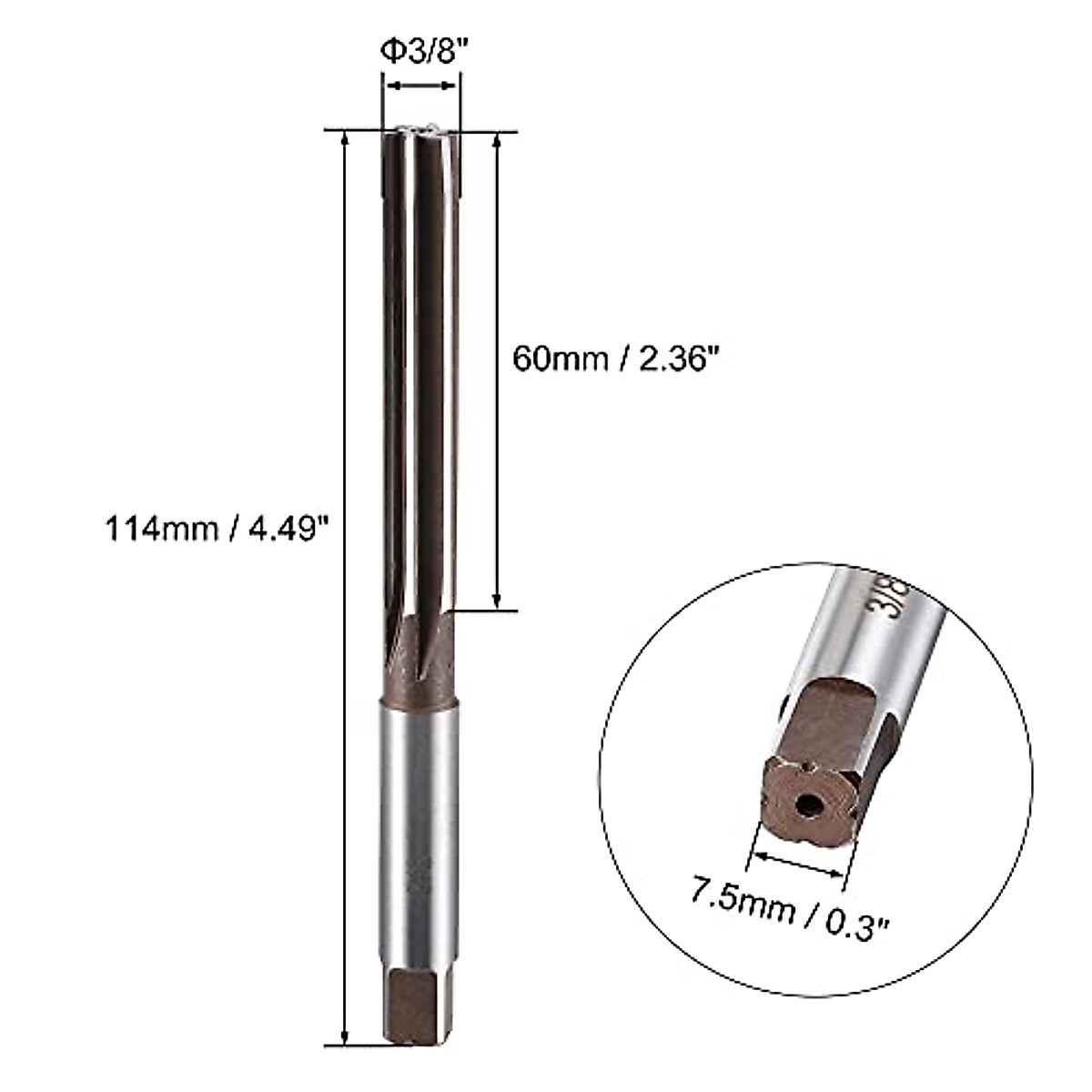 uxcell 3/8" Hand Reamer H8 Accuracy Alloy Tool Steel 6 Flutes Straight Shank Milling Cutter Tool