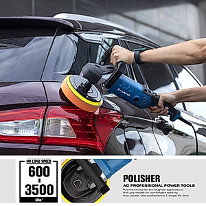 G LAXIA 7-inch Polisher, 10.8Amp Buffer Polisher with 6 Variable Speeds 600-3500RPM, Detachable Handle, 3 Pads for Car Polishing and Waxing