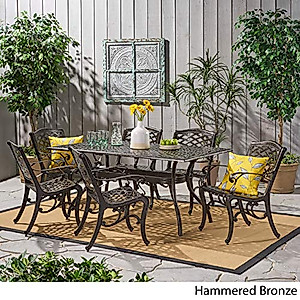 Christopher Knight Home Hallandale Outdoor Sarasota Cast Aluminum Dining Set, 7-Pcs Set, Hammered Bronze & DC America UBP18181-BR 18-Inch Cast Stone Umbrella Base, Bronze Powder Coated Finish