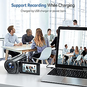 Video Camera Camcorder Waterproof Camera 4K Ultra HD 56MP 30FPS 18X Digital Zoom Underwater Camera Vlogging Camera For Youtube, 16.4Ft Waterproof Video Camera with 3500mAh Battery, 64G SD Card