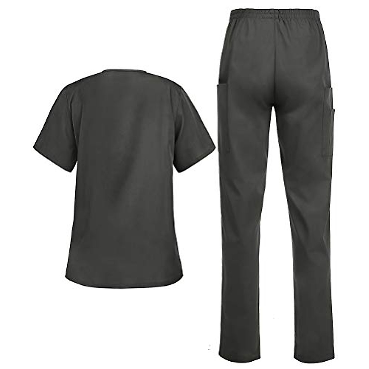 Strictly Scrubs Women’s Scrub Set – Includes V-Neck Top and Elastic Pant (Medium, Pewter)
