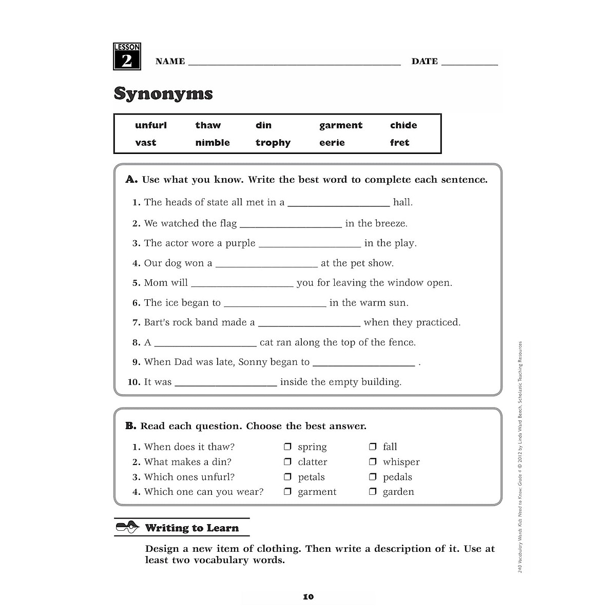 240 Vocabulary Words Kids Need to Know: Grade 4: 24 Ready-To-Reproduce Packets That Make Vocabulary Building Fun & Effective