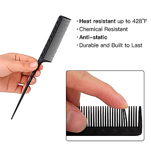 PERFEHAIR Heat Resistant Rat Tail Combs for Flat Iron Straightening, 2 Pieces Carbon Fiber Anti Static Styling Combs for Women, Fine and Wide Teeth, Black