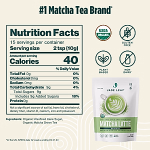 Jade Leaf Organic Matcha Latte Mix - Cafe Style Sweetened Blend - Sweet Matcha Green Tea Powder (5.3 Ounce)