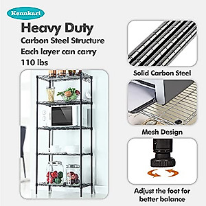 Kennkari 5 Tier Adjustable Metal Shelf Organizer Rack for Pantry/Laundry/Bathroom/Kitchen/Dorm, 3 Tier Small Interlocking Wire Storage Shelves, Free Standing Shelving Unit