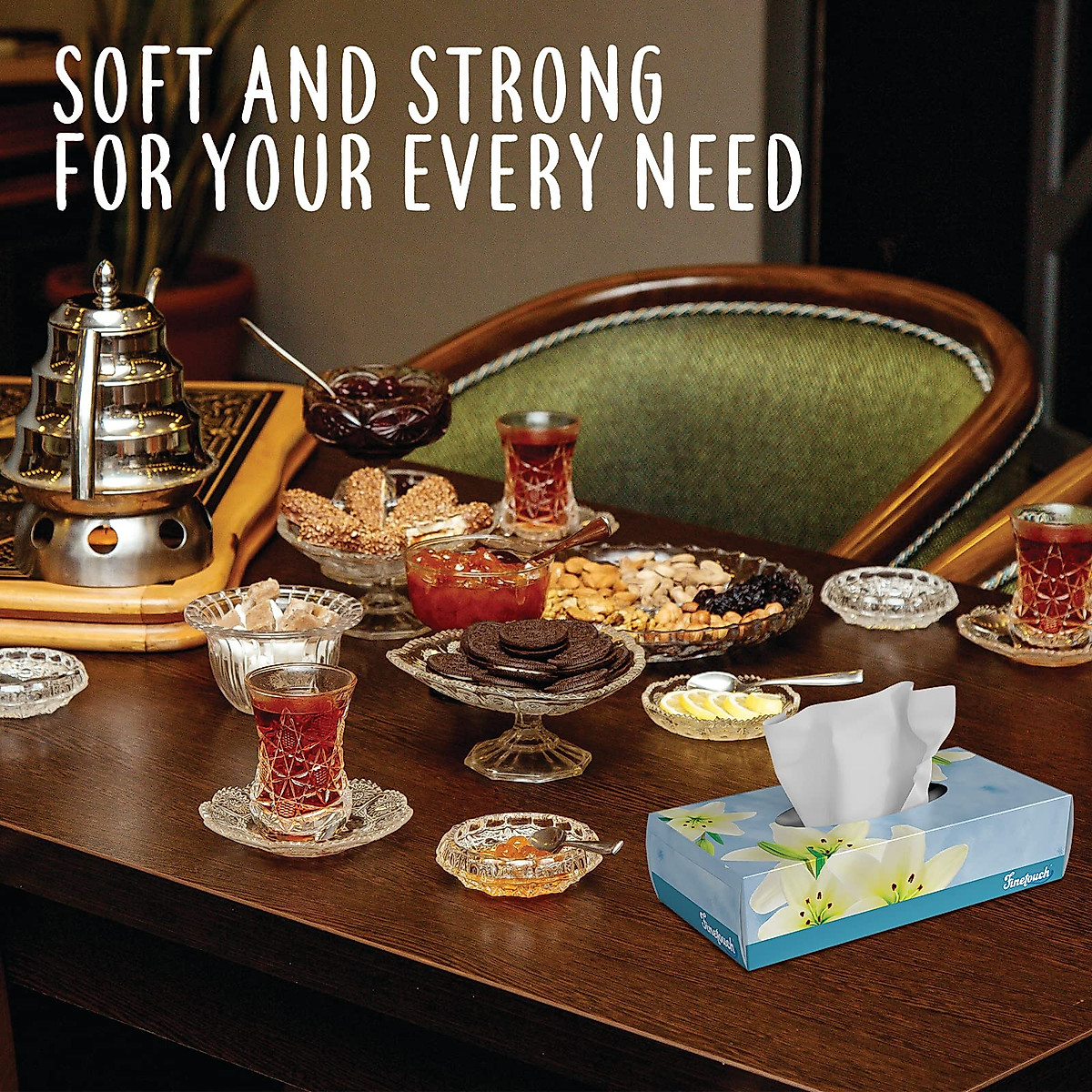 Finetouch Soft Facial Tissues 2 Ply Box Of 130 Pack of 6 (780 Facial Tissues Toatal) Family Pack (6) Design may Vary