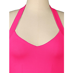 REORIA Women's Summer Sexy Halter V Neck Sleeveless Backless Y2K Trendy Crop Tank Tops for Going Out Neon Rose Red Medium