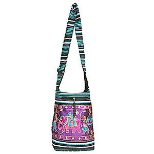 TribeAzure Elephant Hobo Shoulder Bag Cotton Sling Crossbody Handbag Boho Hippie Books Market Spacious Colorful Roomy Casual (Majestic Purple)
