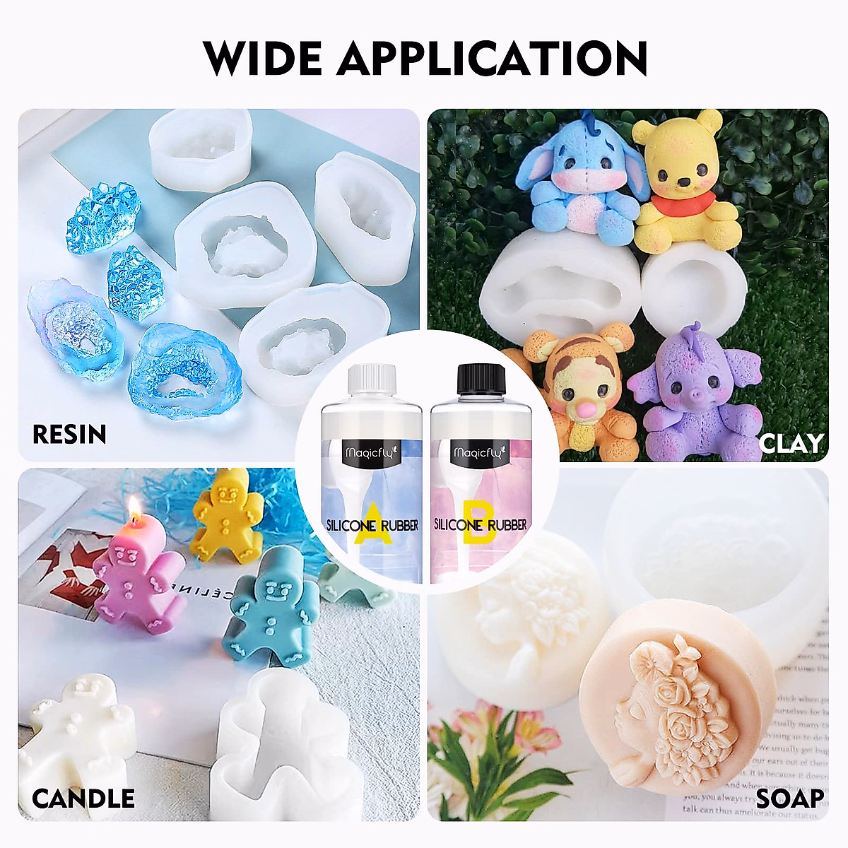 Magicfly Silicone Mold Making Kit, Liquid Silicone Rubber 32oz, Translucent Clear Mold Making Silicone Rubber, for Casting Resin Molds, Silicone Molds, Soap, Candle, Clay