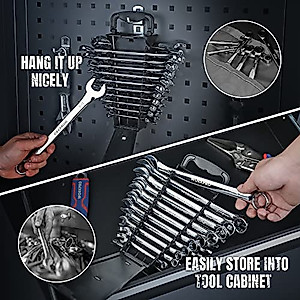 WORKPRO Mechanics Wrench Set Metric and Standard, 22PCS Complete Combination Wrenches Set. SAE 1/4" to 3/4", Metric 9mm to 19mm, Automotive Wrench Set with Rack Organizer