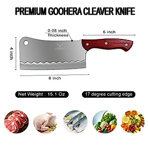 GOOHERA 8 Inch Ultra Sharp Meat Cleaver, Professional Butcher Knife with Stainless Steel and Wooden Handle for Versatile Kitchen and Restaurant Use