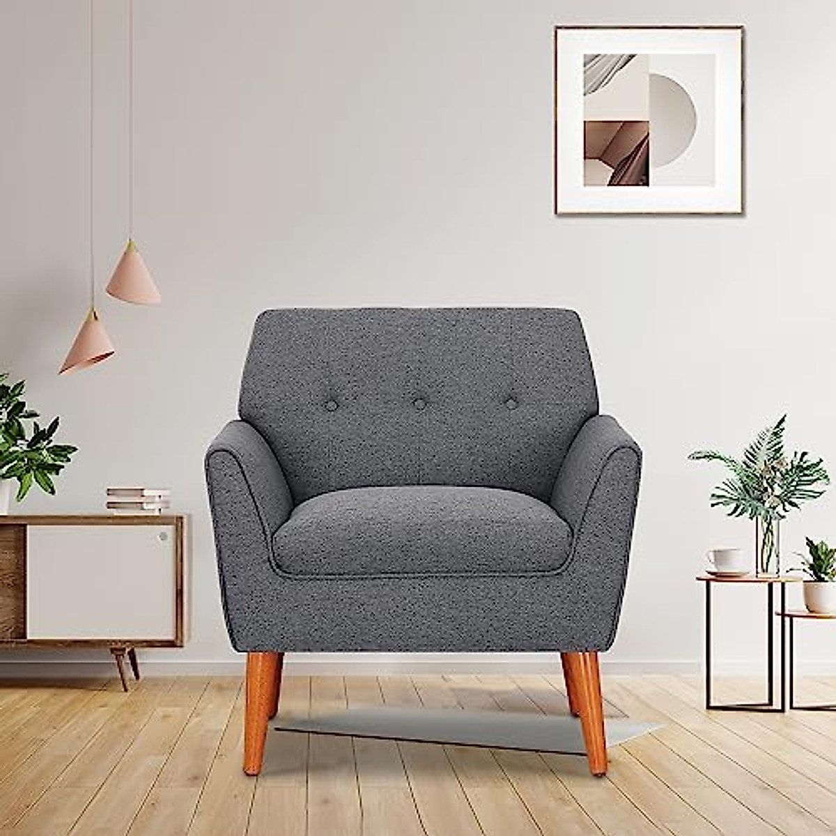 Ouchtek Living Room Accent Chairs Set of 2 Comfortable Linen Fabric Room Chairs Upholstered Reading Chair Mid-Century Modern Armchair for Bedroom Apartment Room Corner Anteroom, Gray