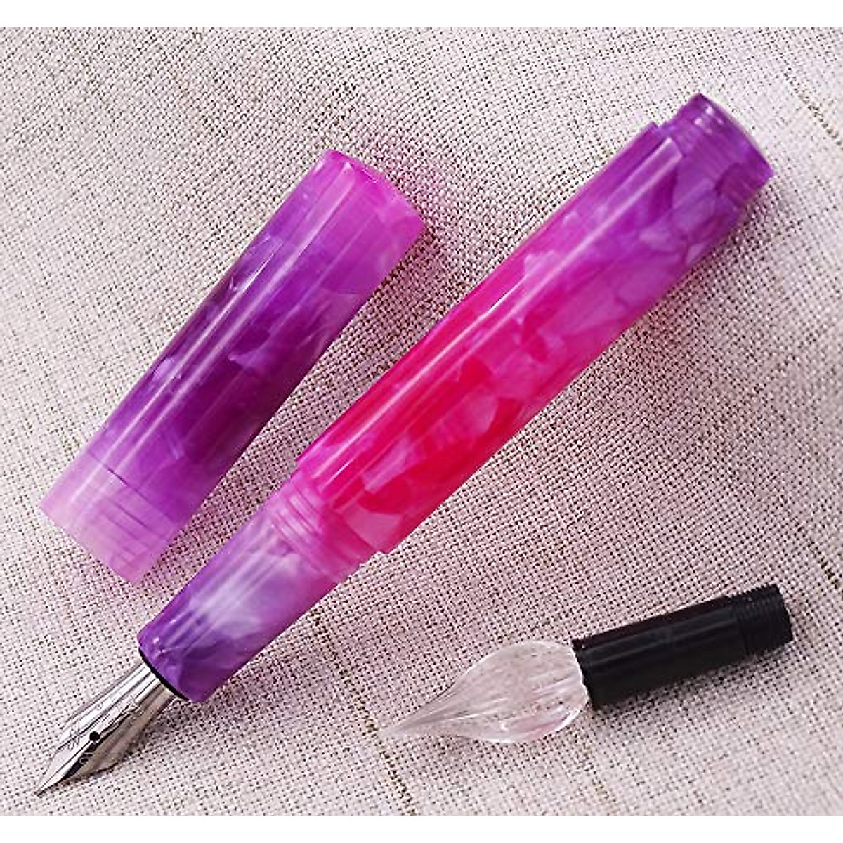 Delike Fountain Pen Fine Nib & Glass Dip Pen Gradient Violet Celluloid, Mini Pocket Travel Writing Gift Pen for Business Signature ,Art and Sketch