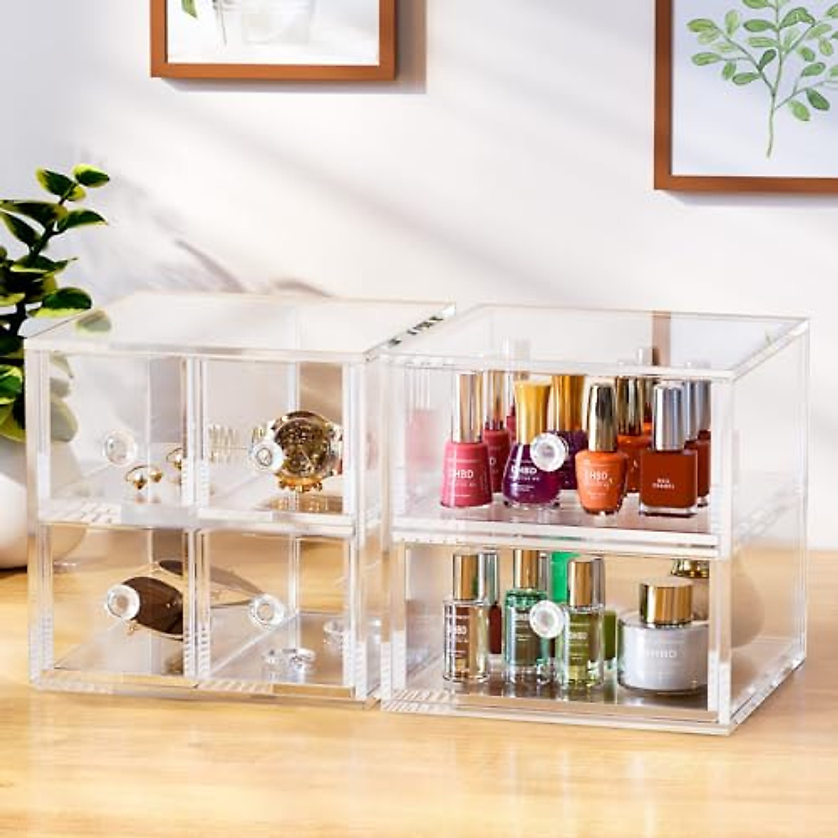 AITEE Acrylic Clear Makeup Organizer with 4 Drawers Stackable Cosmetics Storage Display Case for Vanity,Bathroom Counter, Dresser,Desktop,Countertop Holder for Lipstick, Eyeshadow, Nail Polish