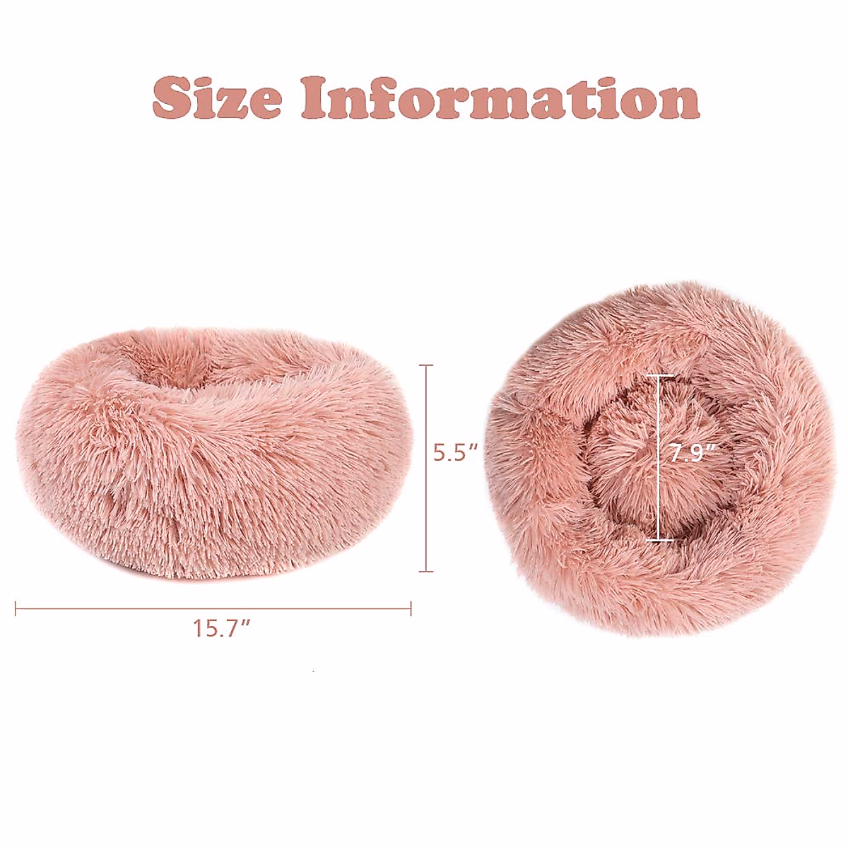 otoez Kitten Puppy Bed Extra Small XS Round Dog Cat Beds Anti Anxiety Plush Pet Calming Donut Bed with Non-Slip Waterproof Bottom, Washable (15.7", Pink)