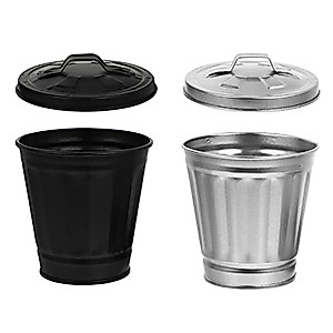 DOITOOL 2pcs Mini Iron Trash Can Metal Pencil Cup Holder Small Desktop Garbage Can with Lids Countertop Waste Basket Stationery Trash Container for Home Office