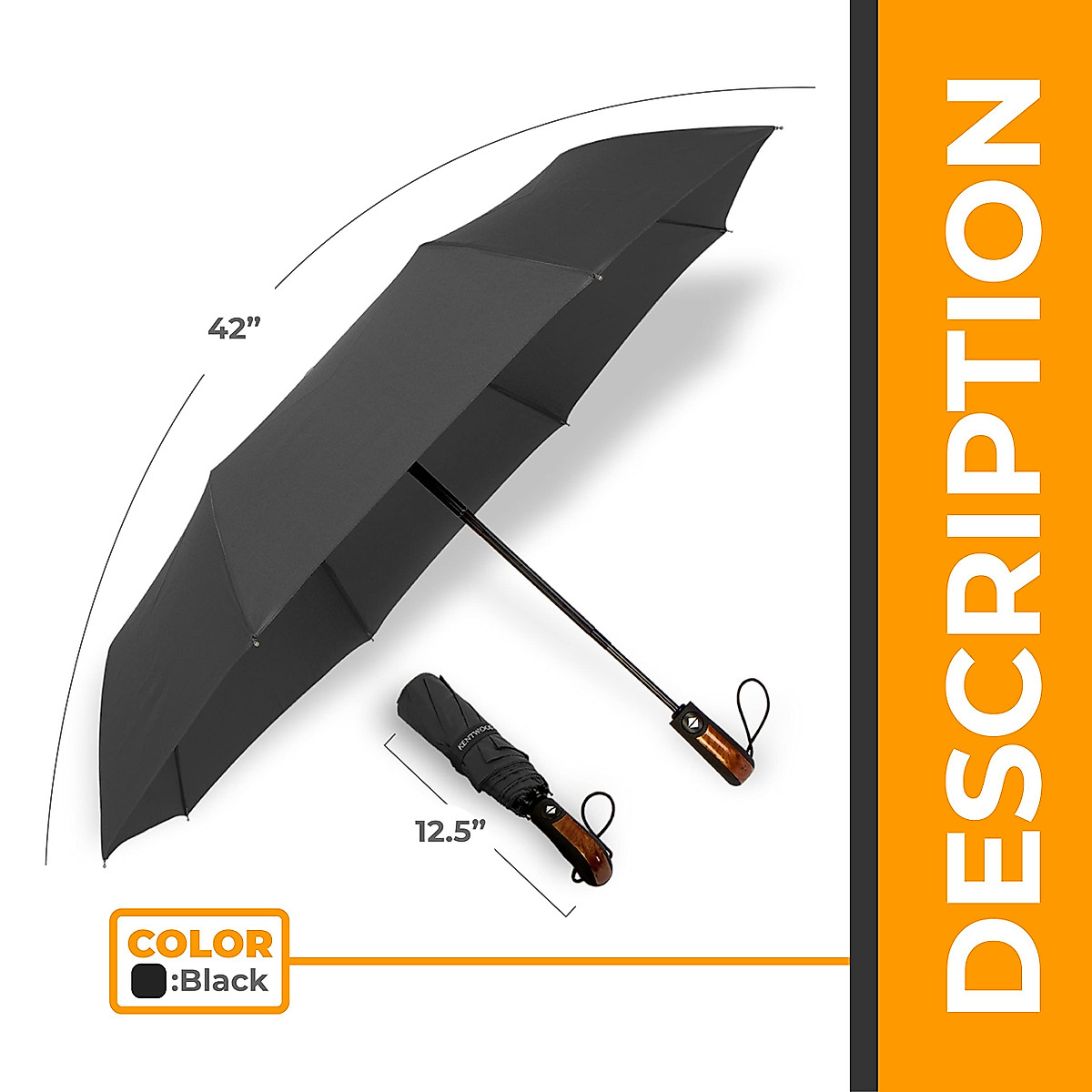 Windproof Teflon Coated Travel Umbrella - Auto Open/Close - Travel Stylish Lightweight Design for Women/Men (Black)